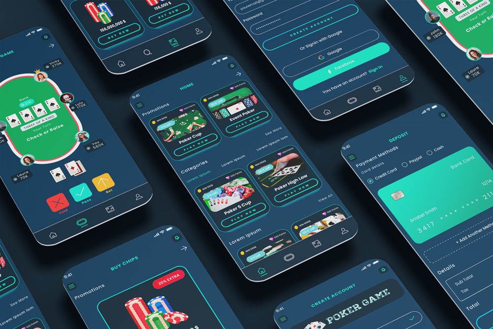 Online Poker Game & Casino Dark Mobile App & Ui Kit Template